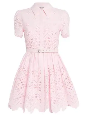 SELF-PORTRAIT Broderie Anglaise Belted Mini Dress - Pink