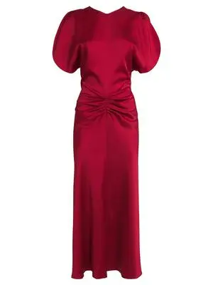 Victoria Beckham Gathered Waist Midi Dress - Red