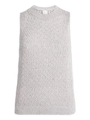Eleventy Linen-blend Sequin-embellished Sweater Vest - Grey