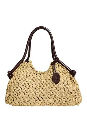 Eleventy Raffia Satchel Shoulder Bag - Ivory