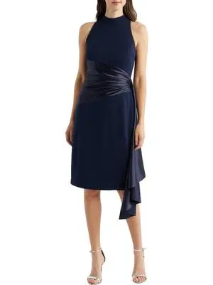 Eliza J Mixed Media High Neck Sheath Dress - Navy
