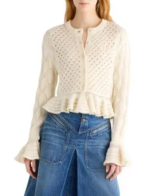 Chloé Mixed Pointelle Stitch Cardigan - Iconic Milk