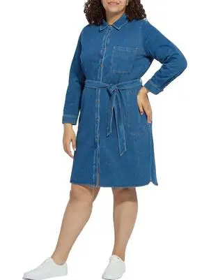 Lyssé Schiffer Belted Long Sleeve Denim Shirtdress - Mid Wash