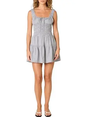 NIA Salt Stripe Cotton Mini Sundress Black