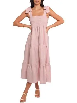 PETAL & PUP Giorgi Tiered Linen & Cotton Midi Sundress - Pink