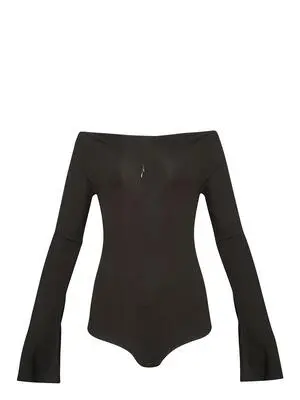 COURREGES Drop Zipped Crepe Jersey Bodysuit - Brown