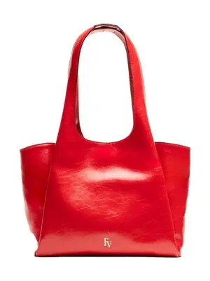 FRANCES VALENTINE Portia Crinkled Leather Shoulder Bag - Red