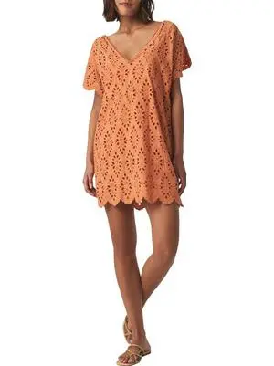 Splendid Cotton Eyelet Minidress - Orange Tiger