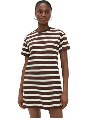 LE BOP Striped Mini Dress Chocolate/ivory/mint