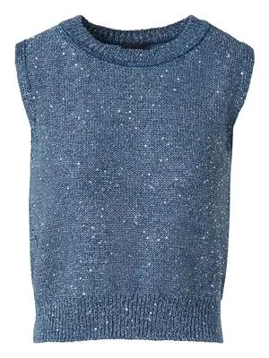 Akris Sleeveless Sequined Top - Granite Blue