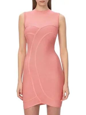 Herve Leger The Helena Rib Knit Bodycon Mini Dress - Peach