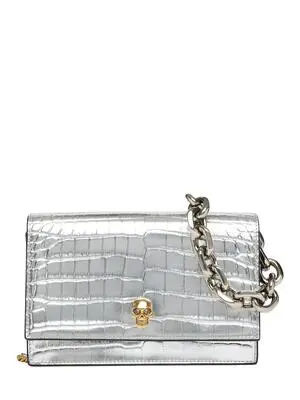 Alexander McQueen Skull Croc-embossed Shoulder Bag - Metallic