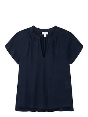 THE WHITE COMPANY Frill-trim Short-sleeve Linen-jersey Blouse - Ink