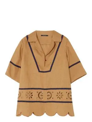 Vita Kin Emma Broderie Anglaise Linen Blouse - Brown