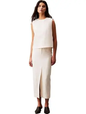 Calvin Klein Linen Blend Midi Skirt - Antique White