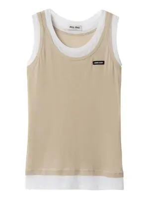 Miu Miu Ribbed Jersey Tank Top - White/pumice