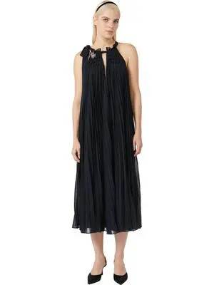 Max Mara Pleated Georgette Midi Dress - Midnightblue