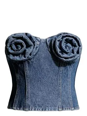 H&m X Magda Butrym Denim Bustier Top With Appliques - Denim Blue