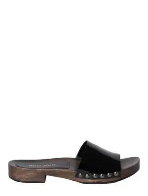 Miu Miu Leather Sandals With Wooden Clog - Black