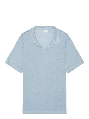 Onia Shaun Linen Polo In Blue - Dusty Blue