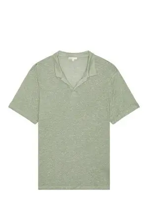 Onia Shaun Linen Polo In Blue - Sage