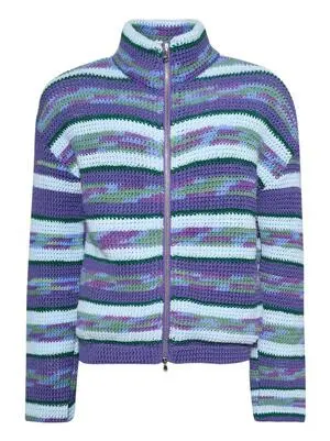 NIGEL XAVIER Striped Crochet Zip-Up Jacket