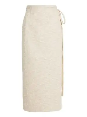 Another Tomorrow Cotton-tweed Midi Wrap Skirt - Cream