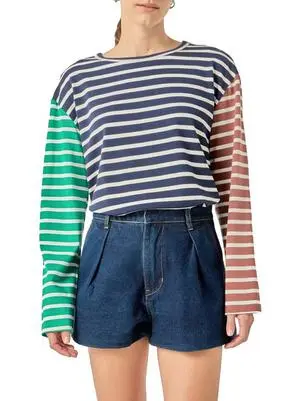 English Factory Striped Colorblock Top Navy Multi
