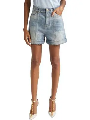 Balmain Quilted High-waist Denim Shorts - 6fc Lt Blue