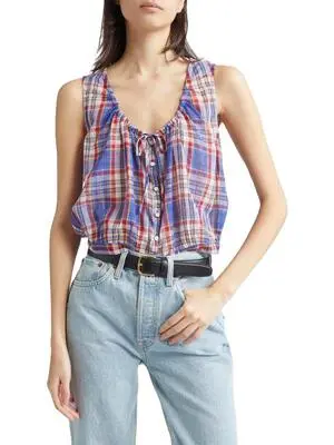 DÔEN Theo Plaid Cotton Voile Top - Cote D'azure Plaid