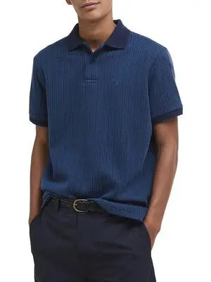 Barbour Harworth Textured Stripe Cotton Polo Navy