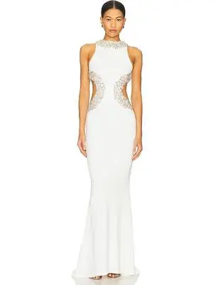 BRONX AND BRONCO Camila Rhinestone Gown - White