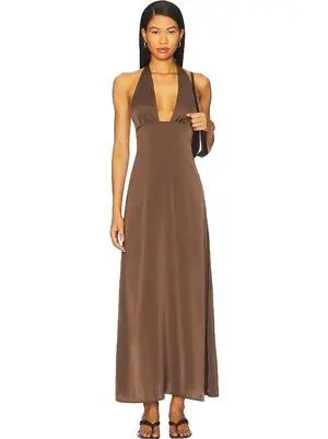 WeWoreWhat Halter Deep V Maxi - Chestnut