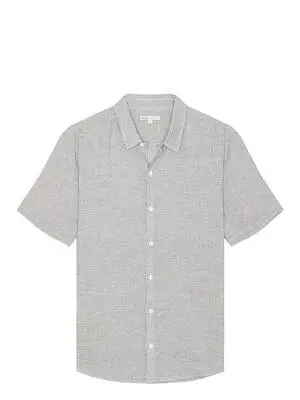 Onia Jack Air Linen Shirt In Grey - Deep Navy & White