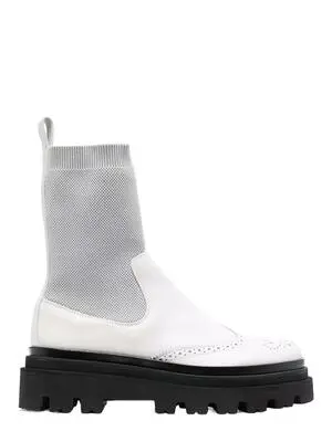 Eleventy Leather Ankle Boots With Sock Detail - Neutrals