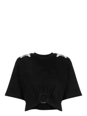 Johanna Ortiz Ensenada Embroidered Cropped T-shirt - Black