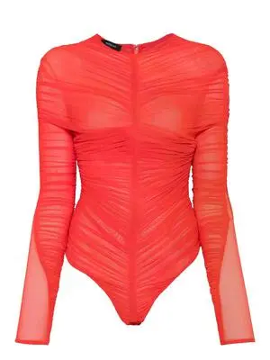 MUGLER Ruched Bodysuit - Red