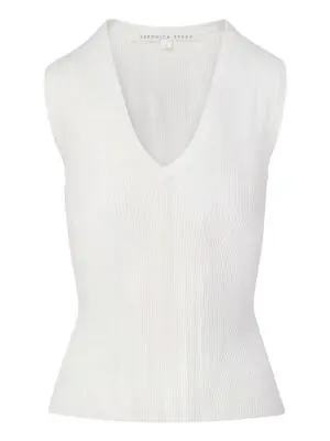 Veronica Beard Sid Ribbed-knit Top - White