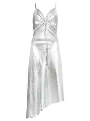 ALLSAINTS Metallic Ruched Slip Dress - Silver