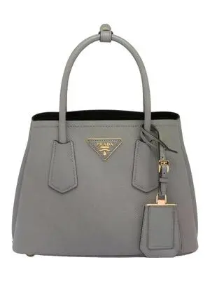 Prada Double Small Saffiano Leather Tote Bag - Grey