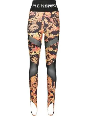 PLEIN SPORT Baroque-print Cotton Leggings - Black