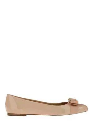 FERRAGAMO Varina Bow-detail Patent Ballet Flats - Neutrals