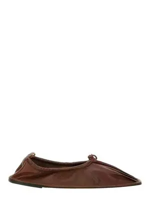Hereu Puntera Gathered Leather Ballet Flats - Brown