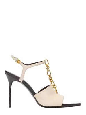 Balmain Balmain Sync Leather Heeled Sandals With Chain Detail Neutrals