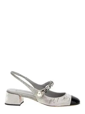 Miu Miu 35mm Velvet Slingback Pumps - Silver
