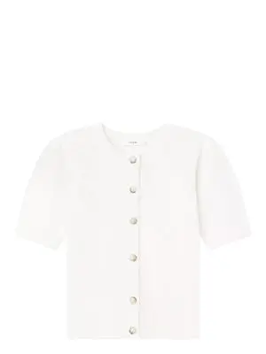 FRAME Ribbed Short-sleeve Cardigan - Neutrals