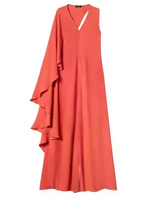 TWINSET Asymmetrical Cape Effect V-neck Maxi Dress - Red