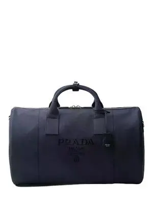 Prada Embossed Logo Canvas Duffle Bag - Blue