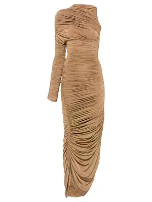 MUGLER Asymmetric Ruched Maxi Dress