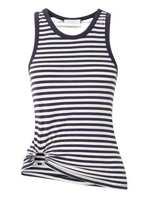 Rabanne Embellished Striped Jersey Tank - White